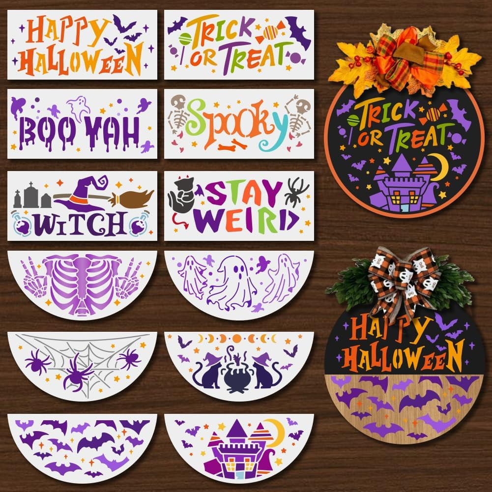 12Pcs Welcome Stencils for Painting on Wood Half Round Stencils 12inch ...