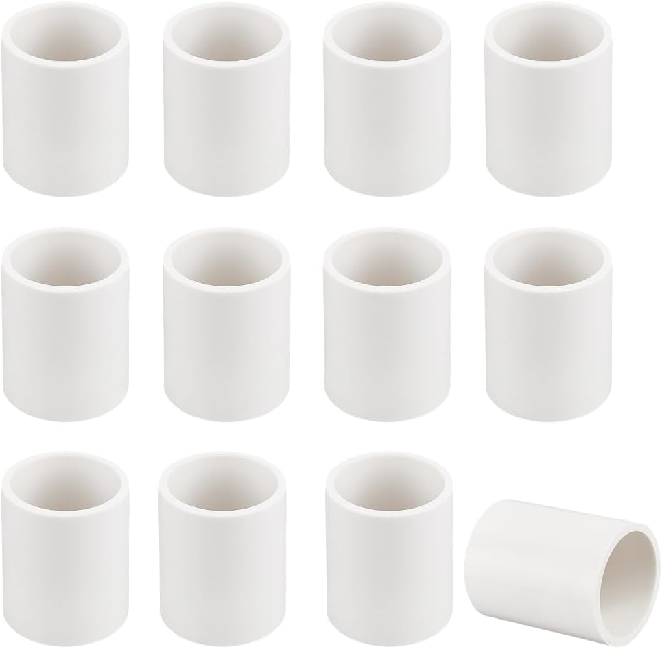 12Pcs White PVC Pipe Coupling 1.3 Inch ID 1.5 Inch OD PVC Slip Socket ...