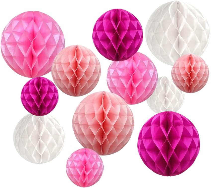 12Pcs White Pink Paper Honeycomb Flower Balls 6'' 8'' 10'' Decorative ...