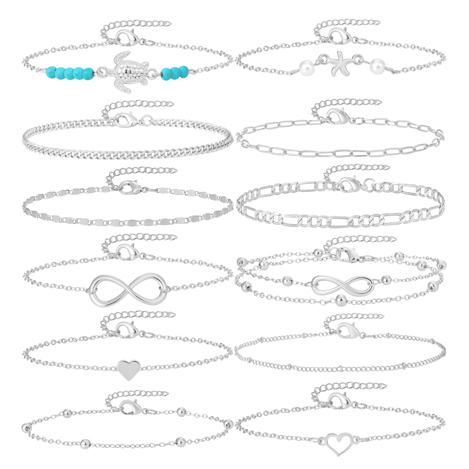 12Pcs Women's Charm Anklet Set Multilayer Chain Ankle Bracelets Boho ...