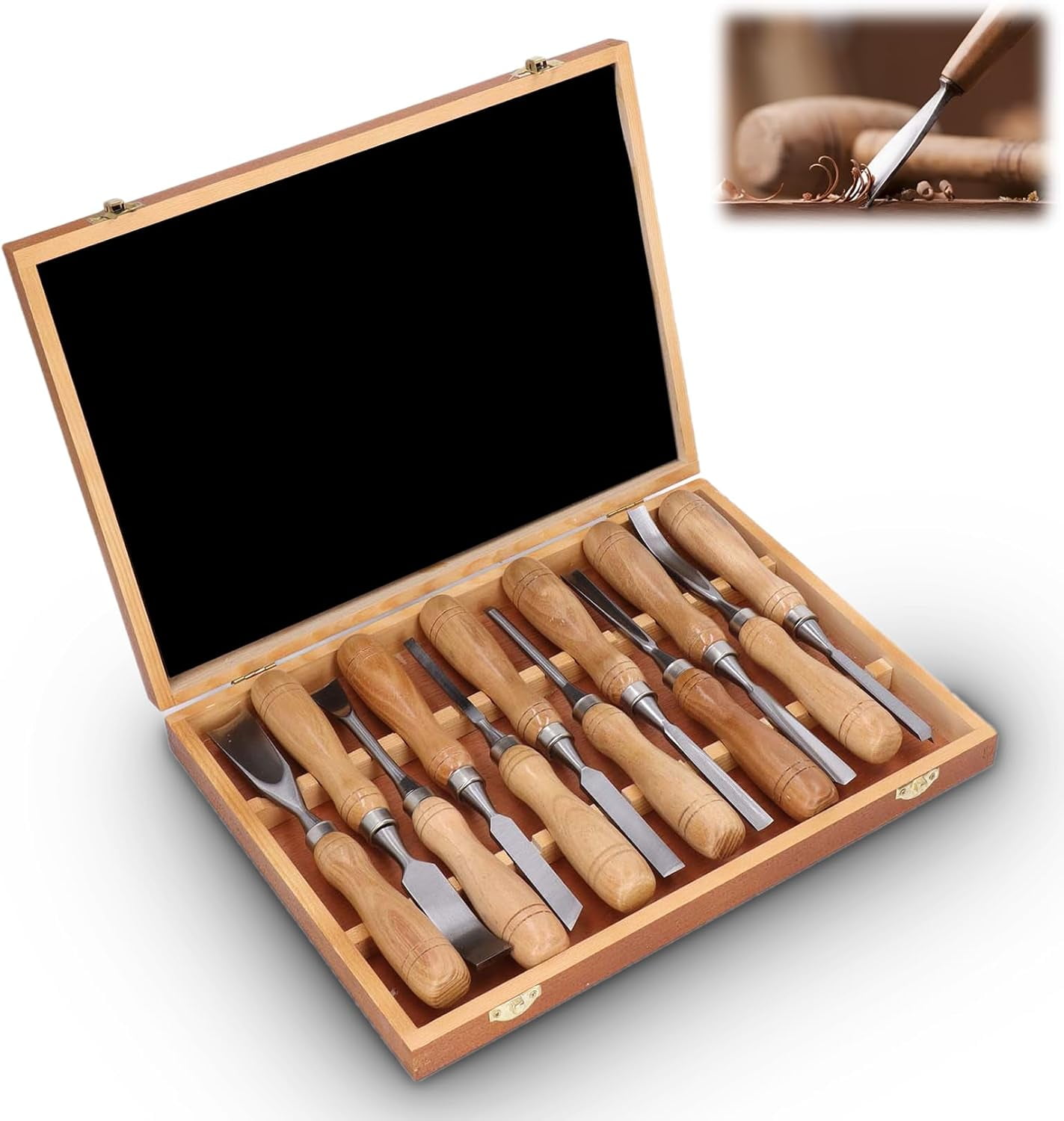 12Pcs Wood Carving Tools, Wooden Handle Curved Chisels For Woodworking ...
