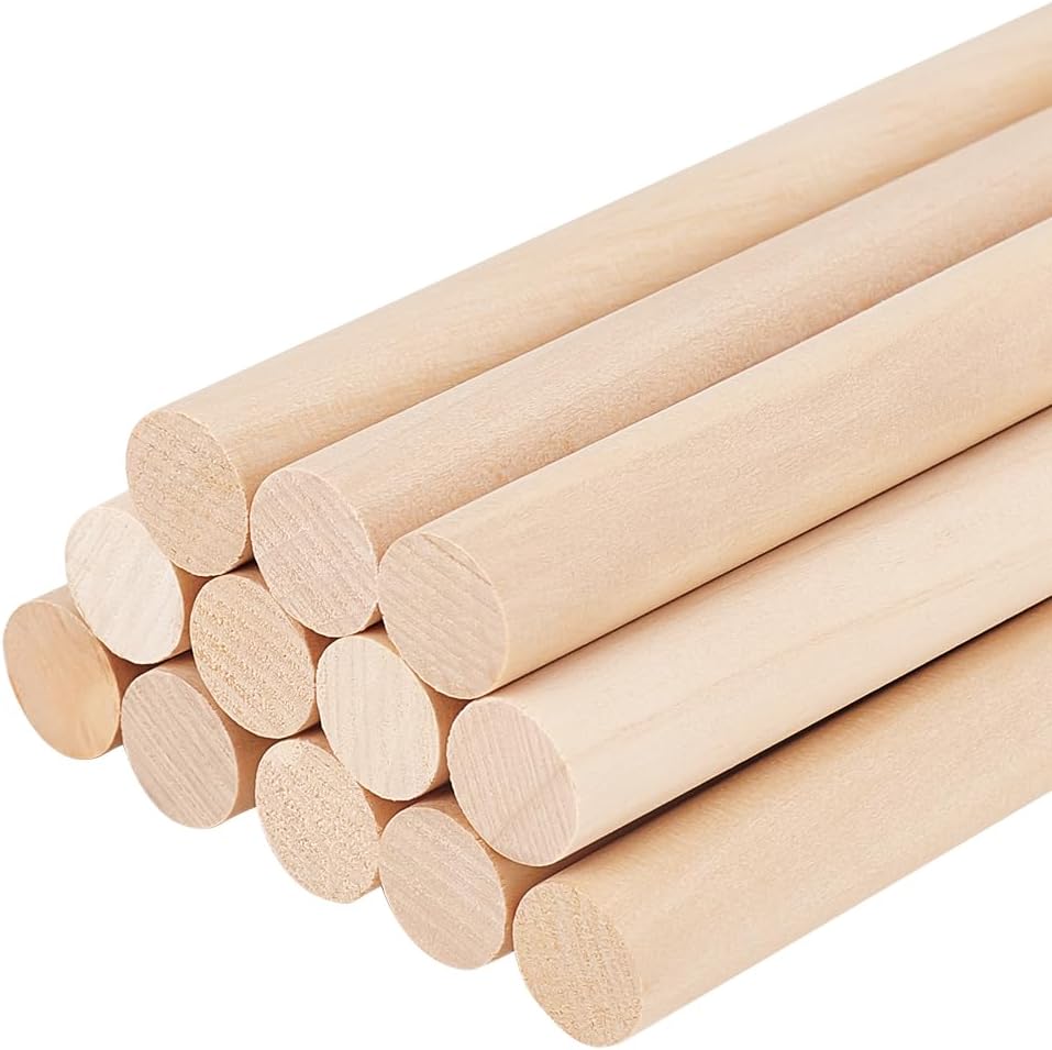 12Pcs Wooden Dowel Rods, 0.57 x 9.8 Inch Unfinished Hardwood Sticks ...