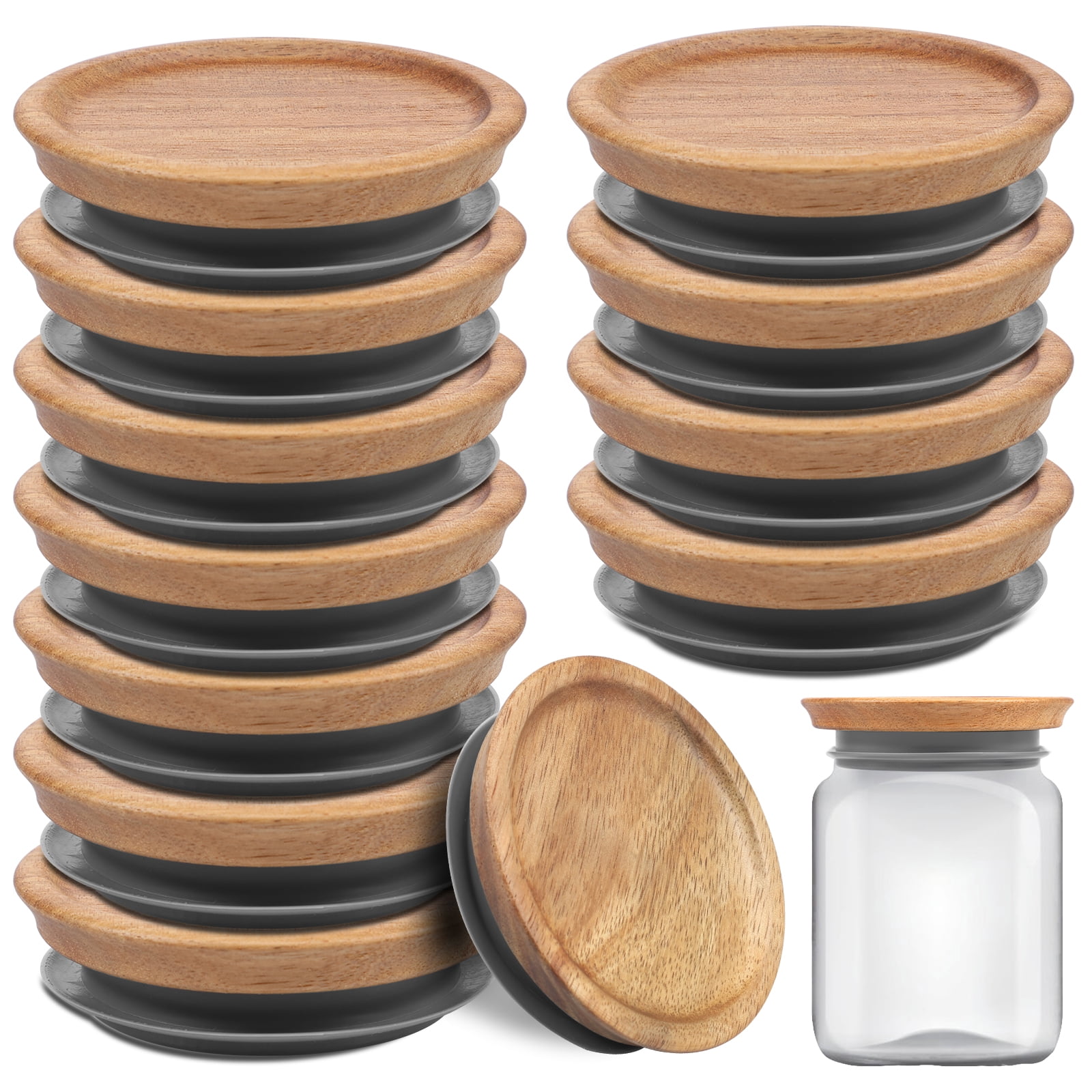 12Pcs Wooden Storage Lids Set Airtight Acacia Wood Canning Jar Lids ...