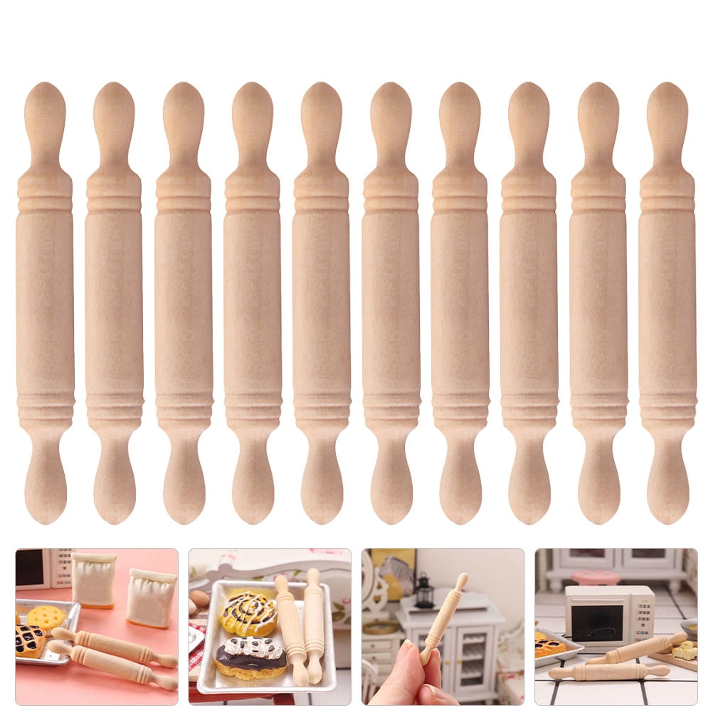 12Pcs Wooden Tiny Rolling Pin Simulation Rolling Stick Wood Small Dough ...