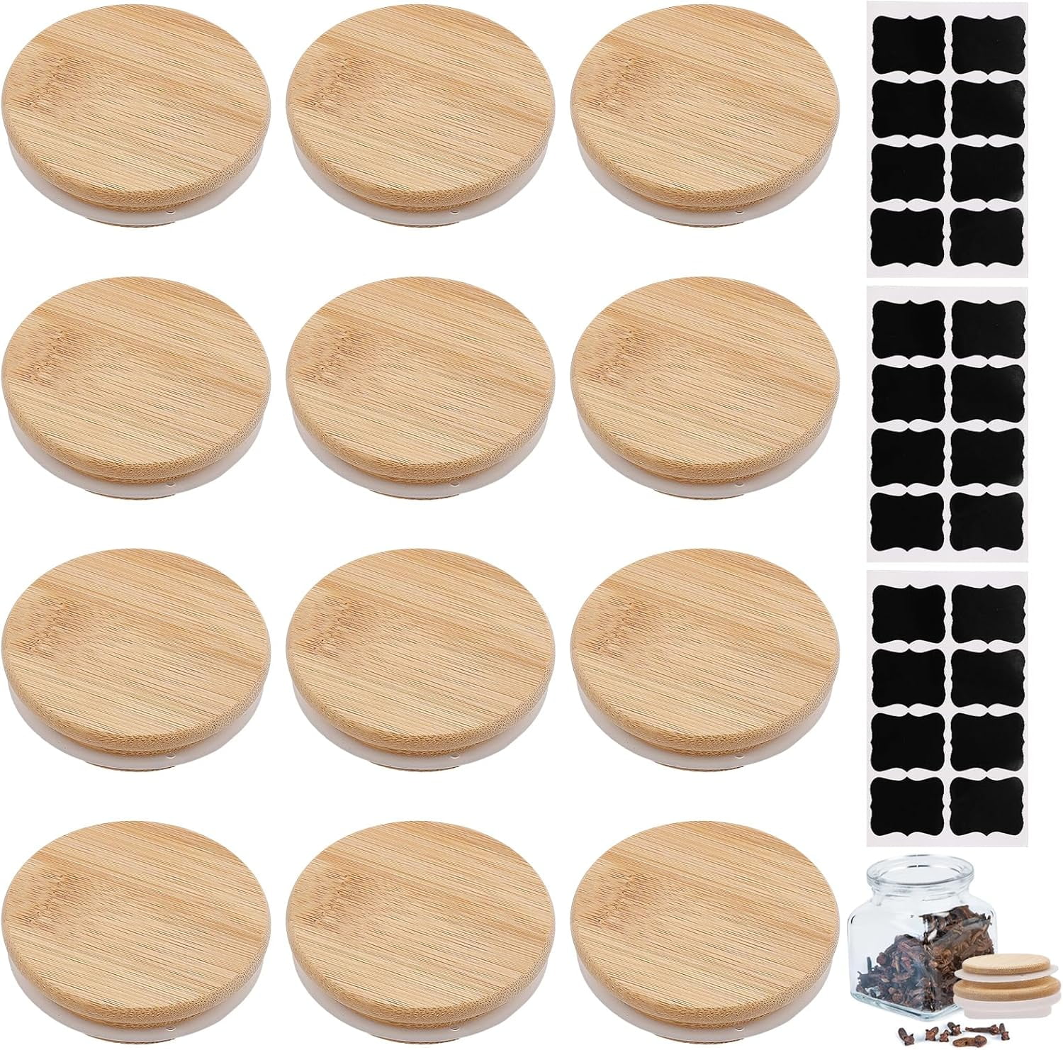 12Pcs Yogurt Jar Lids Set Bamboo Bottle Caps Reusable Sealer Covers ...