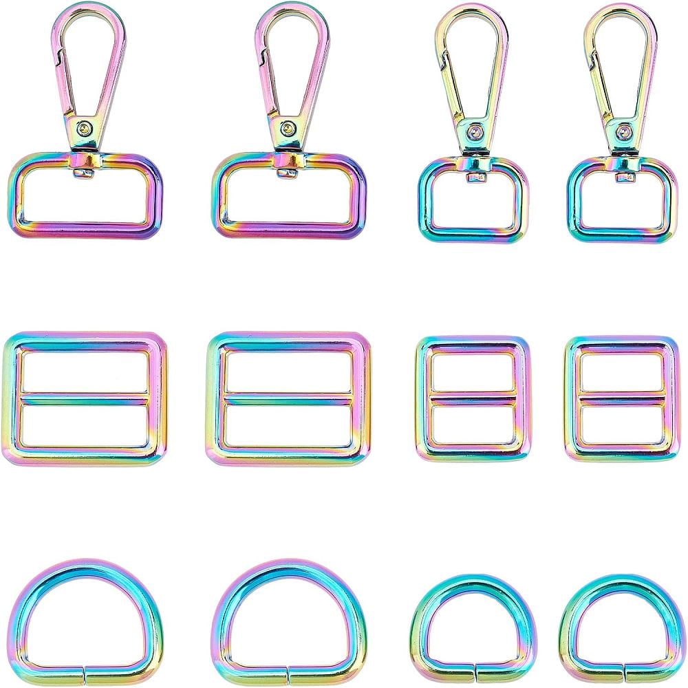 12Pcs Zinc Alloy Adjustable BuckleSwivel Clasps Iron D Rings Rainbow ...