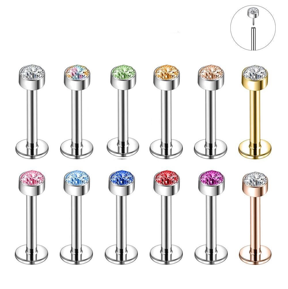 12Pcs 16G Labret Lip Studs Rings Set, Colorful Cubic Zirconia, Monroe ...