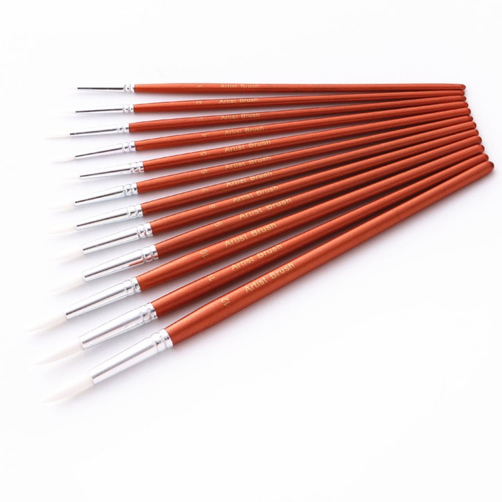 12Pcs/set Round Shape Nylon Hair Wooden Handle Paint Brush Set Tool for ...