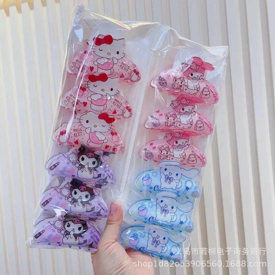 12Pcs/set Sanrio Scratch Clip Cartoon Kuromi Melody Hair Catch Head ...
