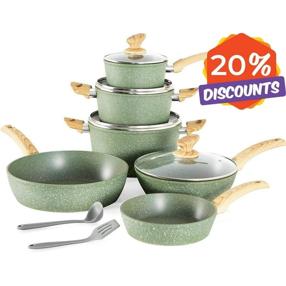 12Piece Kitchen Induction Cookware Set Granite Non Stick Pots and Pans ...