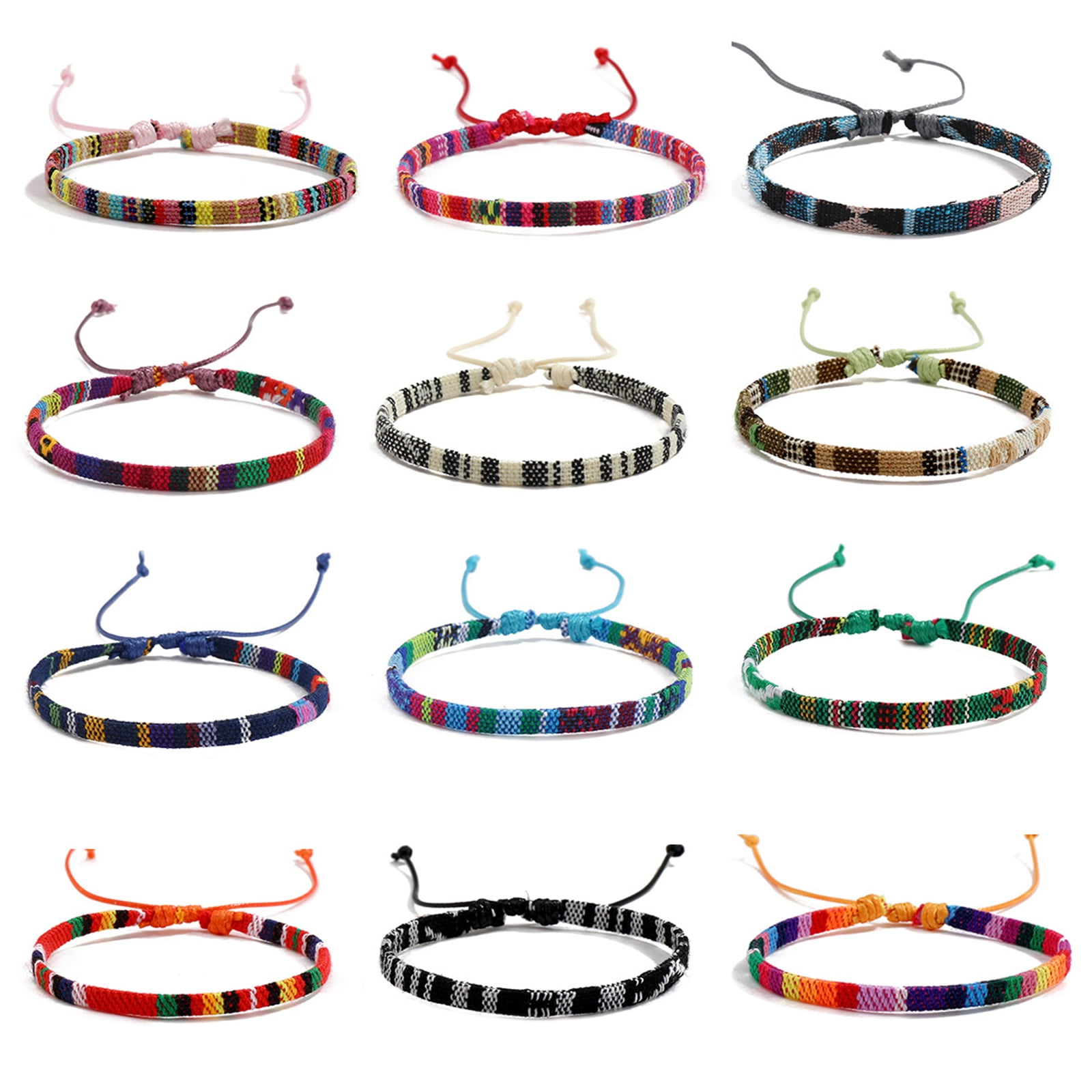 12Pieces Beautiful Multicolor Collection Soft Fabric Artistic Wristband ...