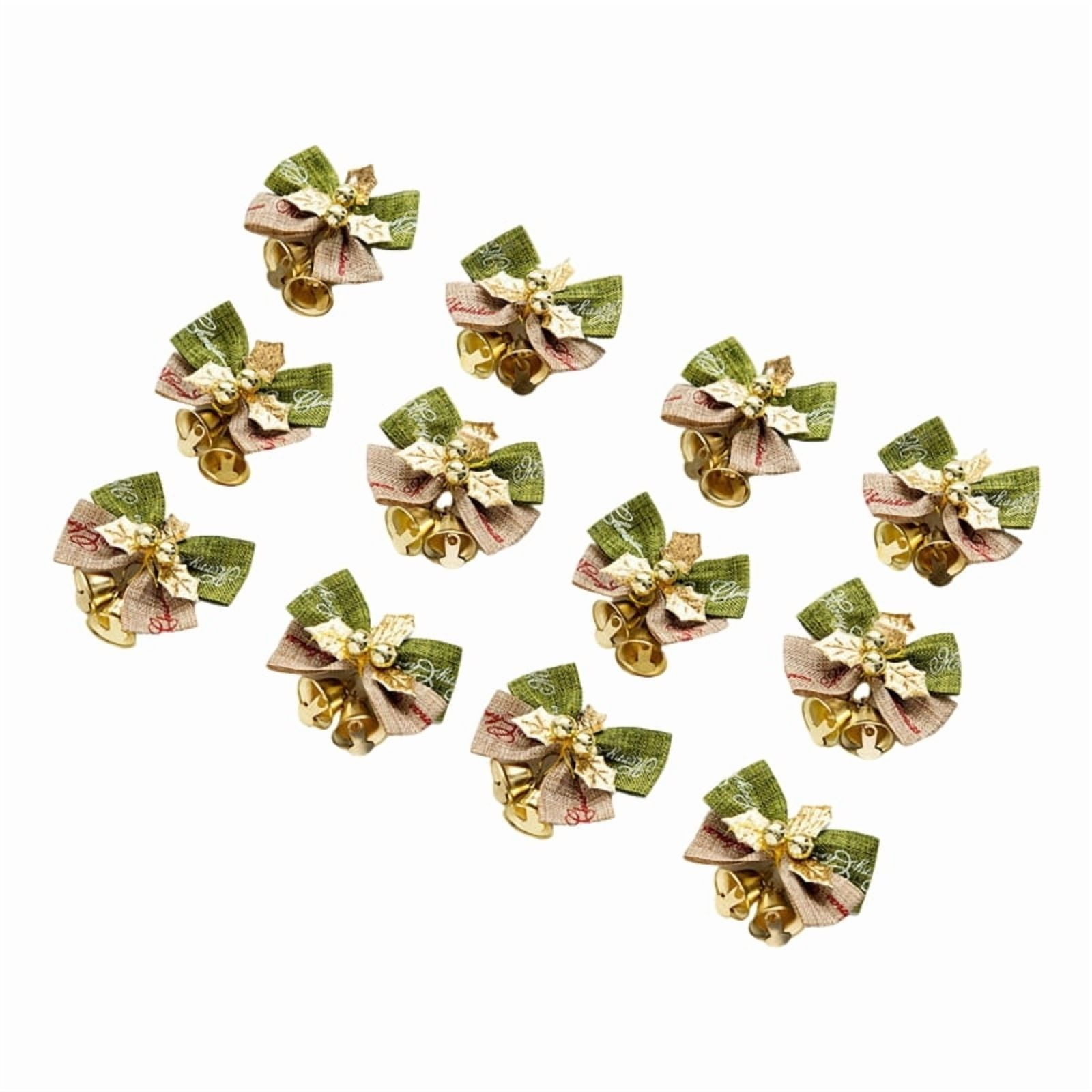 12Pieces Christmas Bows with Bells Vintage Burlap Bows Bowknots Set for ...