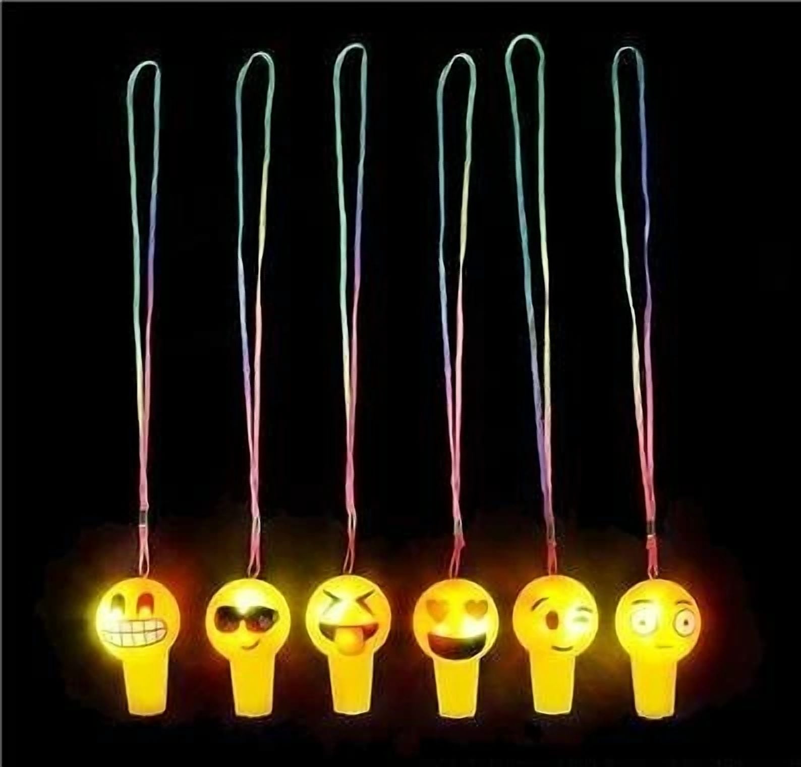 12Pk Light-Up Emoticon Emoji Whistle Necklaces Party Favors Smiley Face ...
