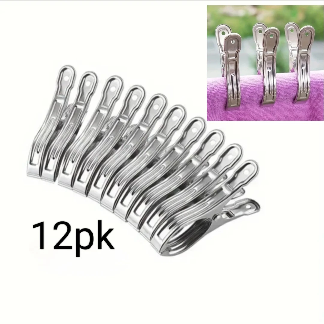 12Pk Stainless Steel Clothes Pins Beach Towel Clips Jumbo Windproof ...