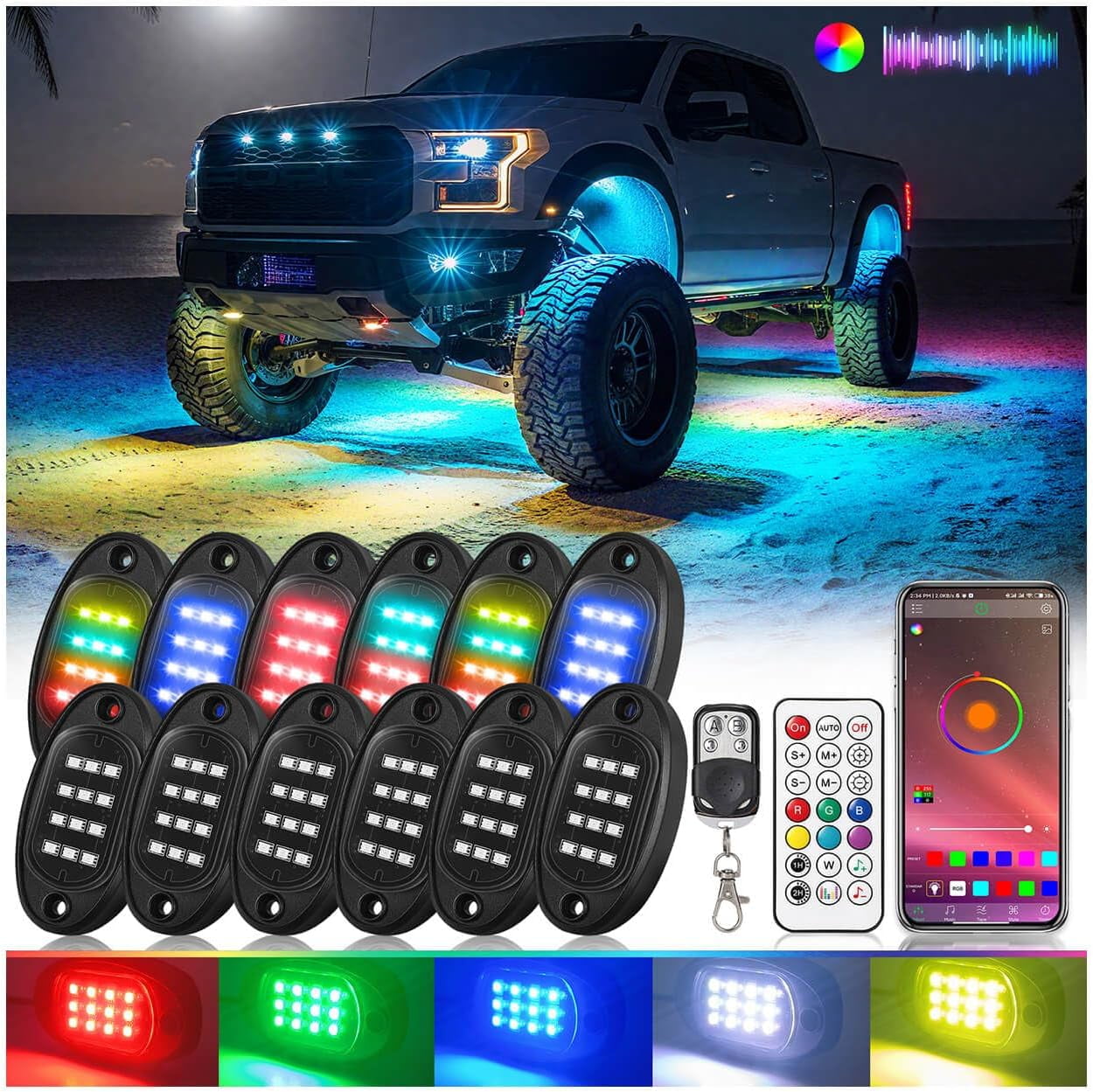 12Pods Rock Lights for Pickup Golf Cart ATV UTV RZR SXS Offroad with ...