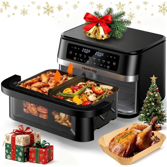 12QT Large Dual Basket Air Fryer with Flex Basket, Viewing Window and ...