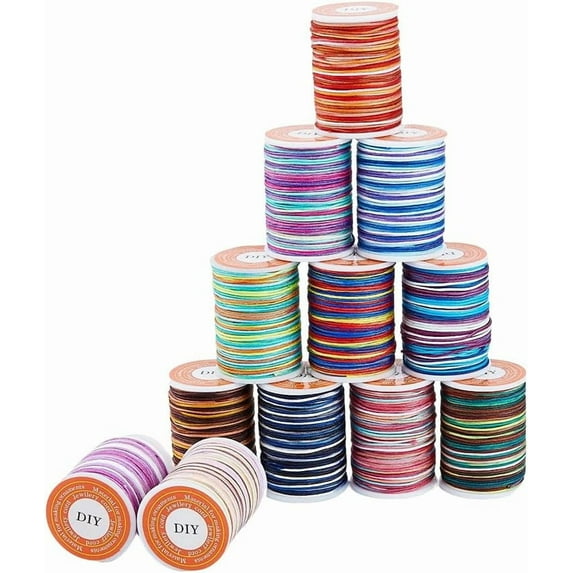 12Roll 12 Colors Segment Dyed Polyester Thread Cord for Weave Jewelry ...