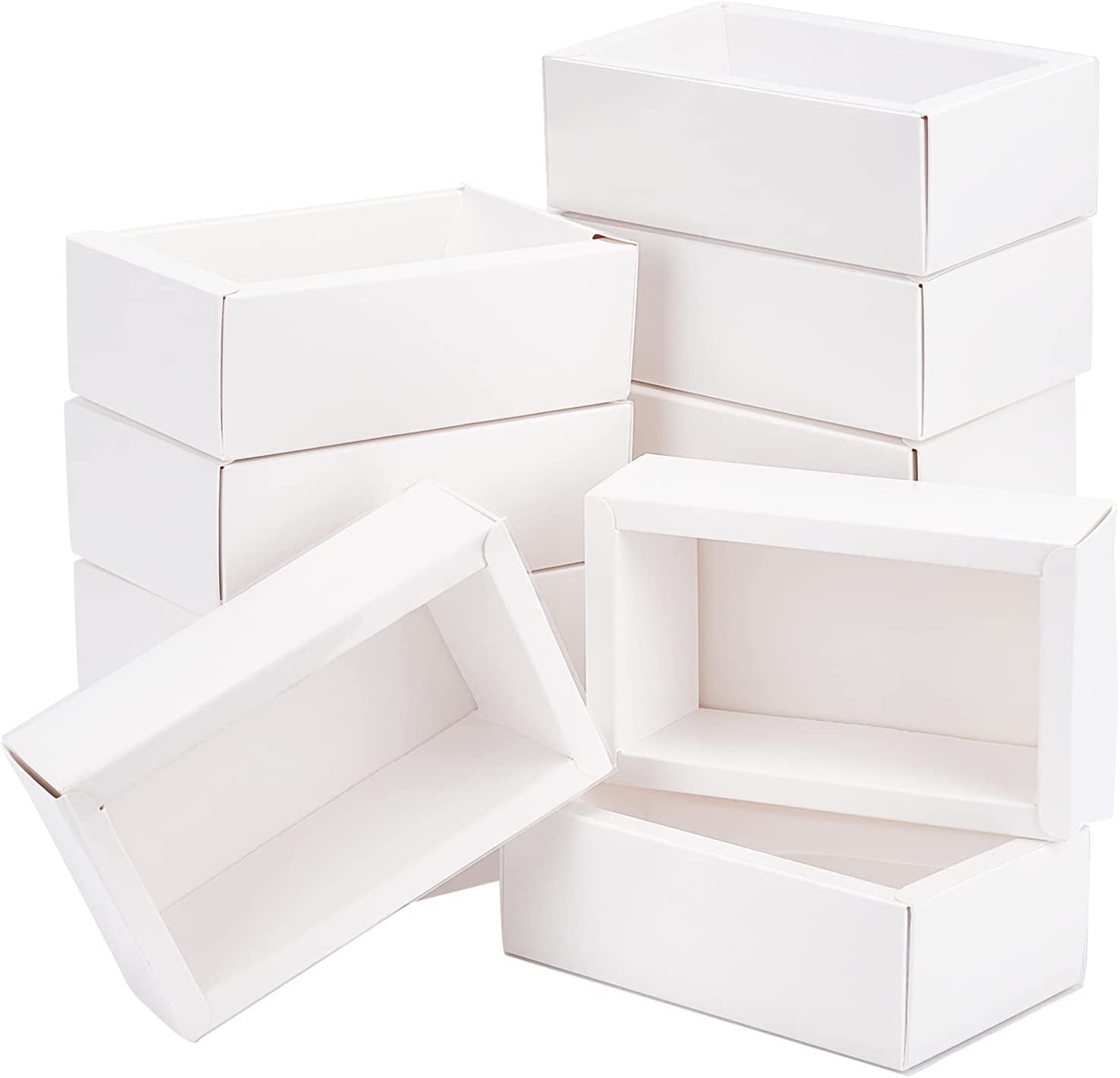 12Set 12 Pack 7x5x1.5 Inch White Rectangle Drawer Kraft Boxes with PVC ...