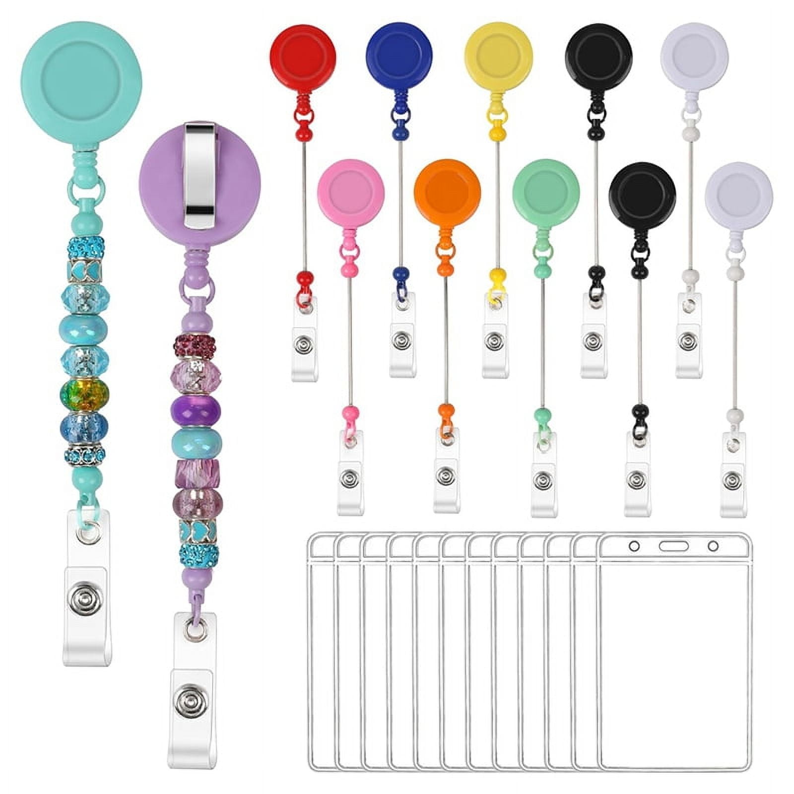 12Set Beadable Retractable Badge Reels Clips with Id Card Holder ...