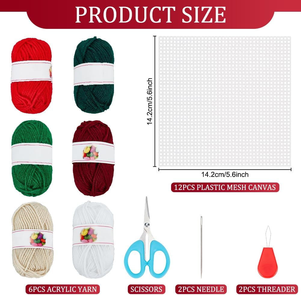 12Set Plastic Canvas Coasters Christmas Coasters for Drink with Colorful Yarn Plastic Canvas Kit ...