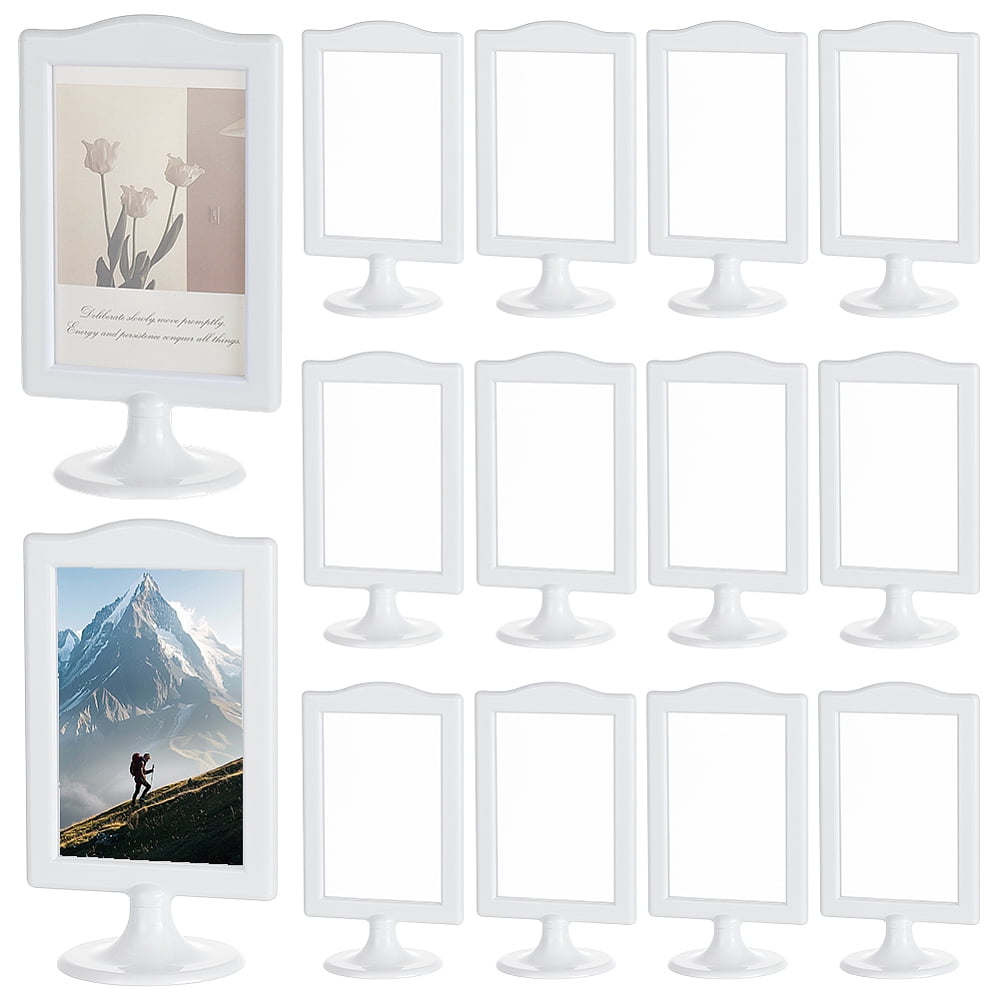 12Set Plastic Double Sided Photo Frame Stand White Standing Picture ...