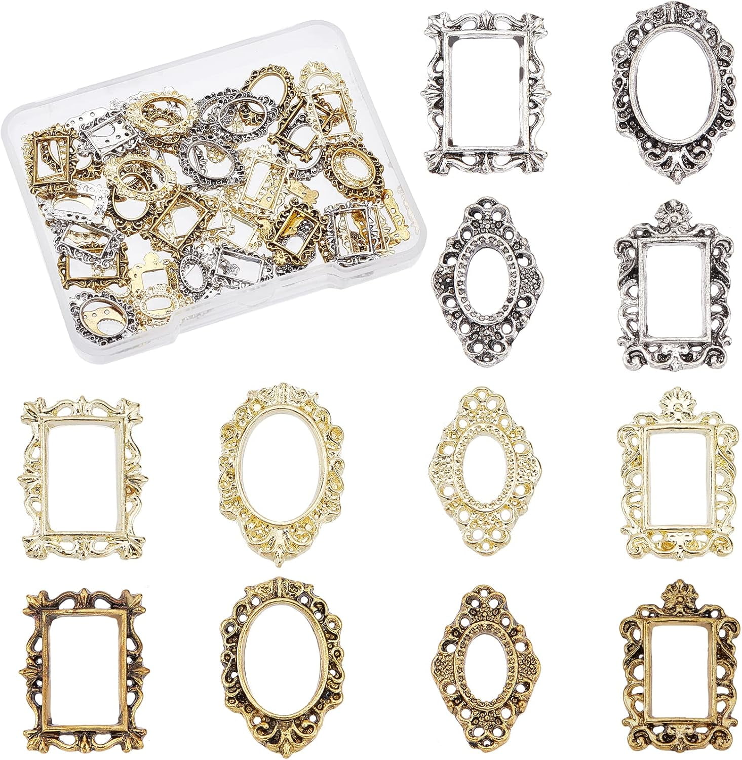 12Sets 12 Style Alloy Nail Alloy Photo Frame Design 3D Retro Hollow ...