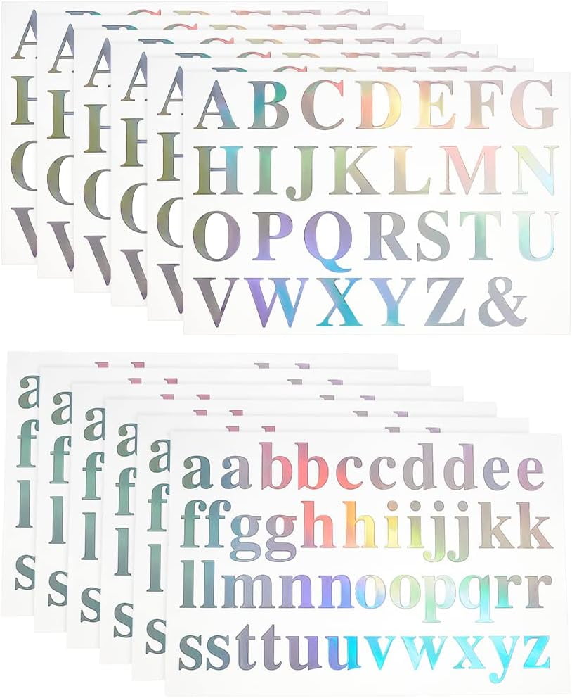 12Sheets Letter Stickers Capital Small Font Full Alphabet Letter Number ...