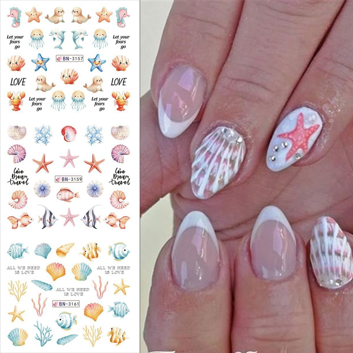 12Sheets Ocean Animal Water Transfer Stickers Summer Nail Art Decals ...