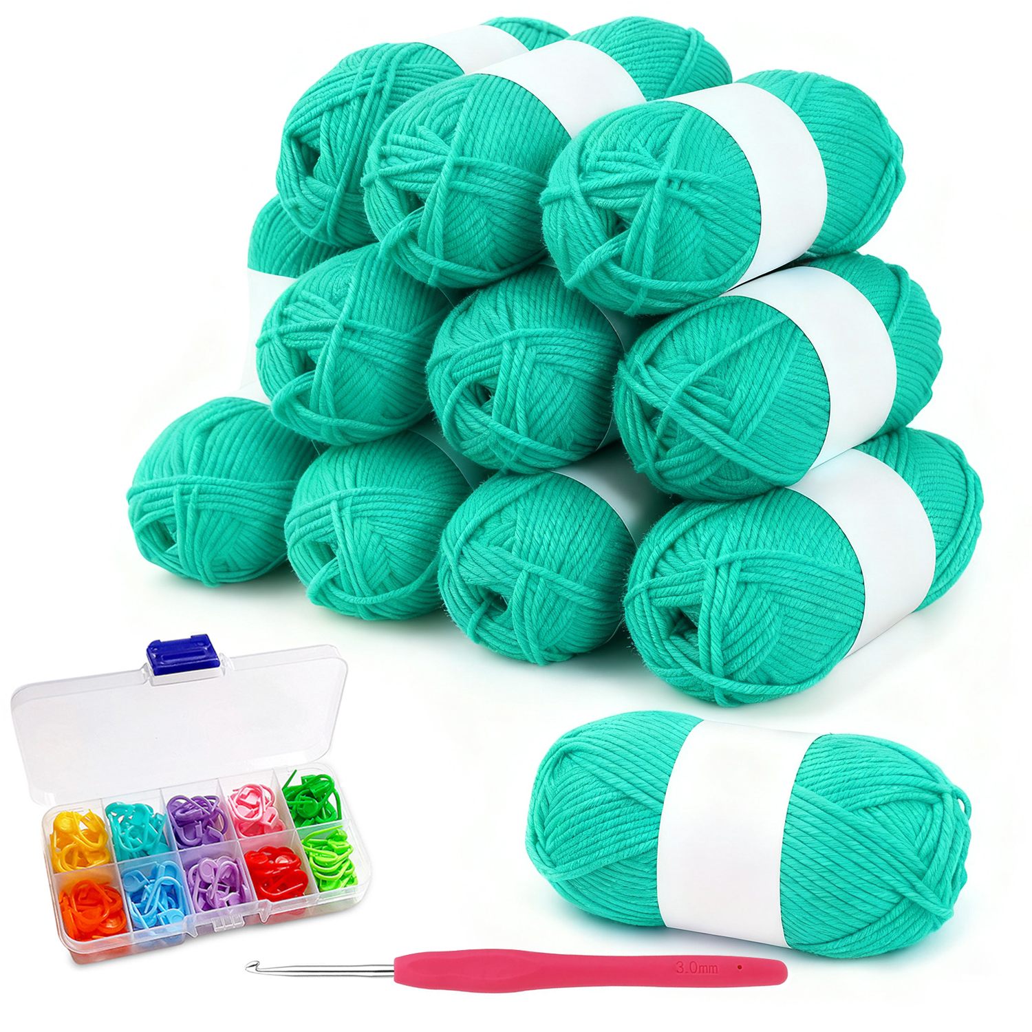 12Skeins/Set Cyan DIY Milk Cotton Wool Yarn with Crochet Hooks and ...
