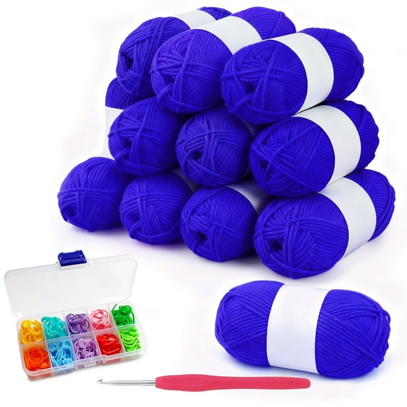 12Skeins/Set Deep Royal Blue DIY Milk Cotton Wool Yarn with Crochet ...