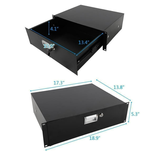 12U/2U/3U/4U 19" Rack Mount Plate DJ Drawer Equipment Cabinet Lockable ...