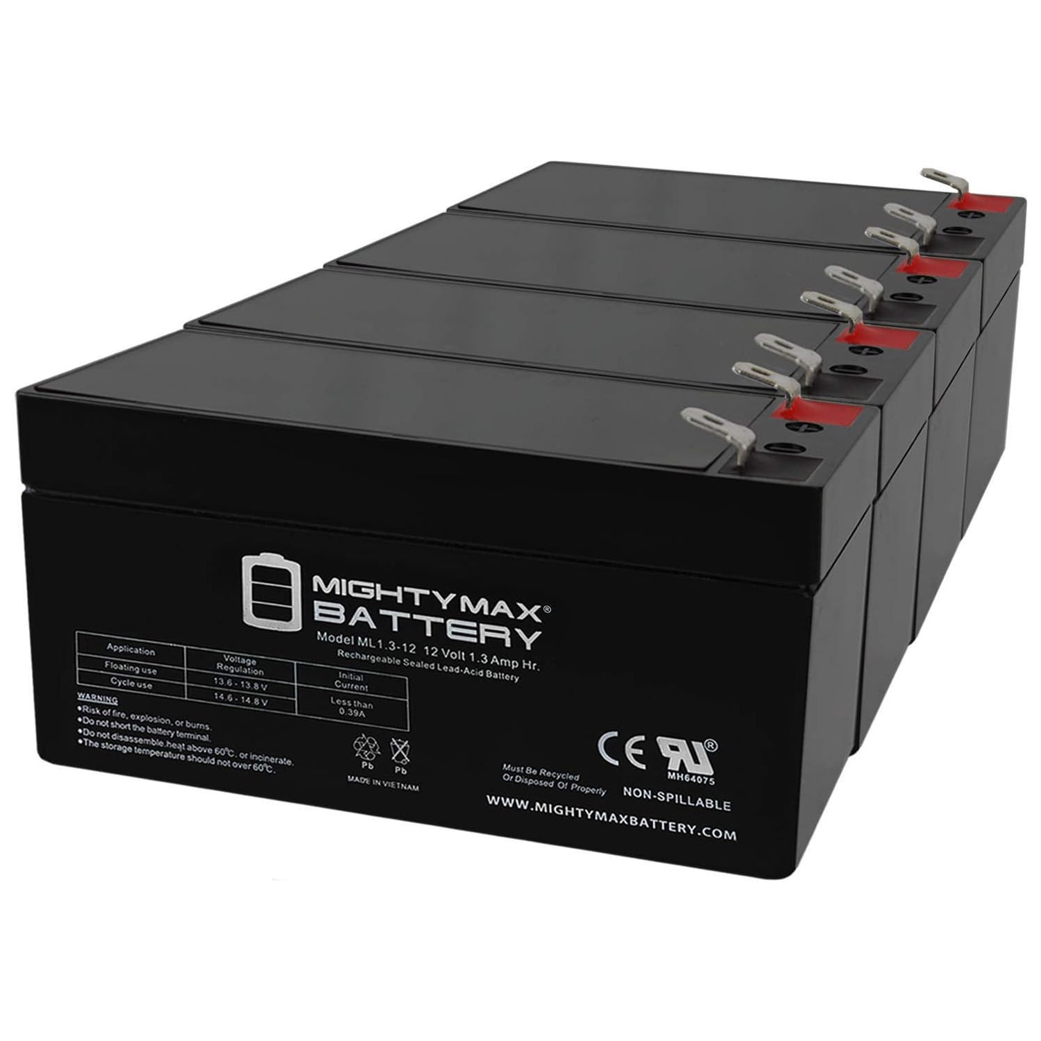 12V 1.3Ah Replacement Battery for General Devices 3000 - 4 Pack ...