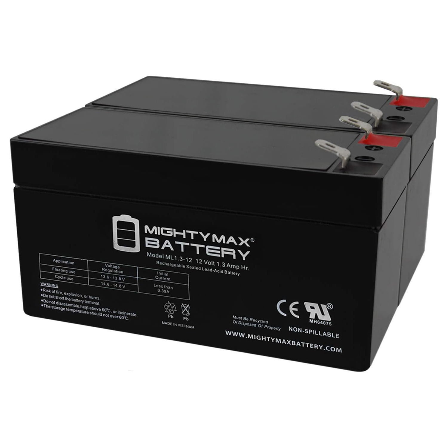 12V 1.3Ah Replacement Battery for Yuasa NP1.2-12 - 2 Pack - Walmart ...