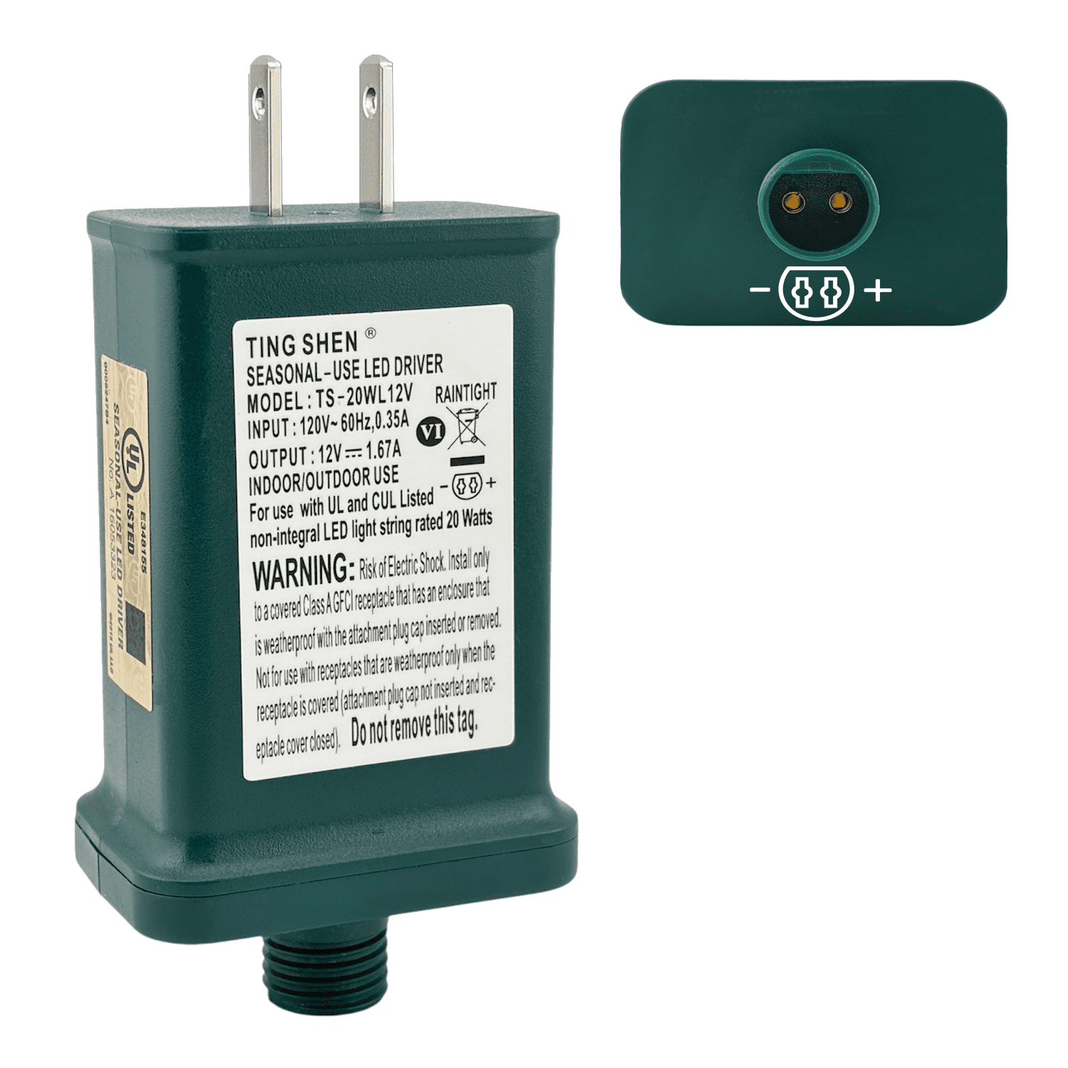 12V 1.67A Power Supply Class 2 LED Transformer LED Raintight IP44 US ...