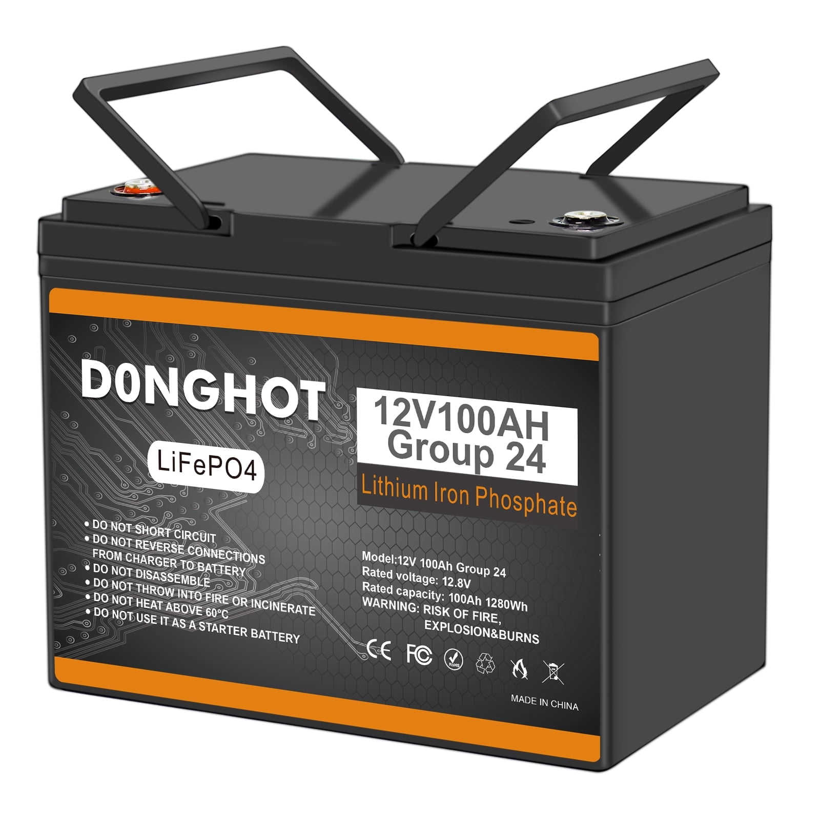 12V 100AH LiFePo4 Lithium Ion Automotive Battery, Group 24 Battery,100A ...