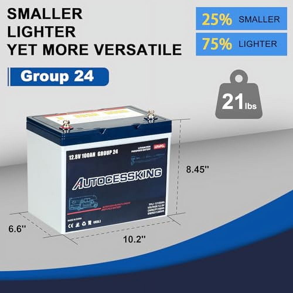 12V 100Ah BCI Group 24 LiFePO4 Battery, 100A BMS Rechargeable Mini ...