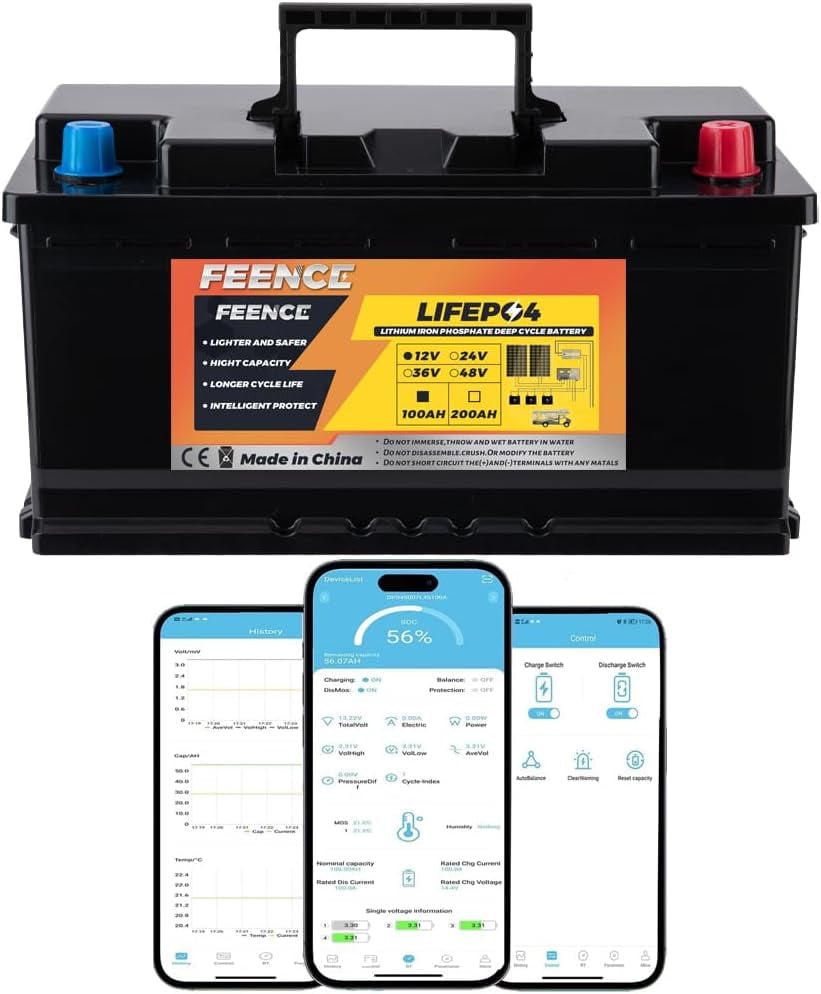 12V 100Ah Bluetooth LiFePO4 Lithium Battery, Low Temperature Protection ...