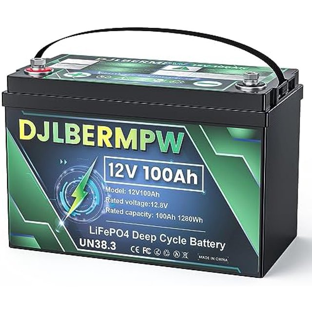 12V 100Ah LiFePO4 Battery, Built-in 100A BMS 1280Wh, 8000+ Deep Cycle Marine Battery 12V, 12V Li ...