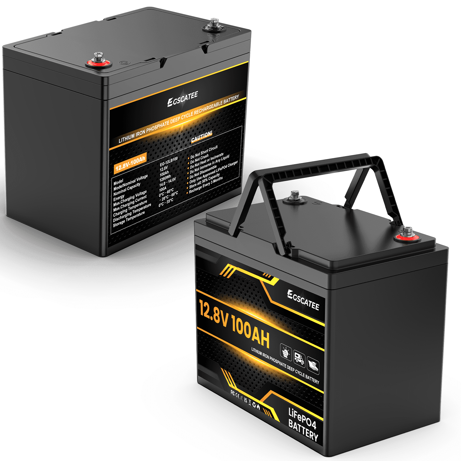 12V 100Ah LiFePO4 Deep Cycle Battery, 1280Wh Rechargeable Lithium Iron ...