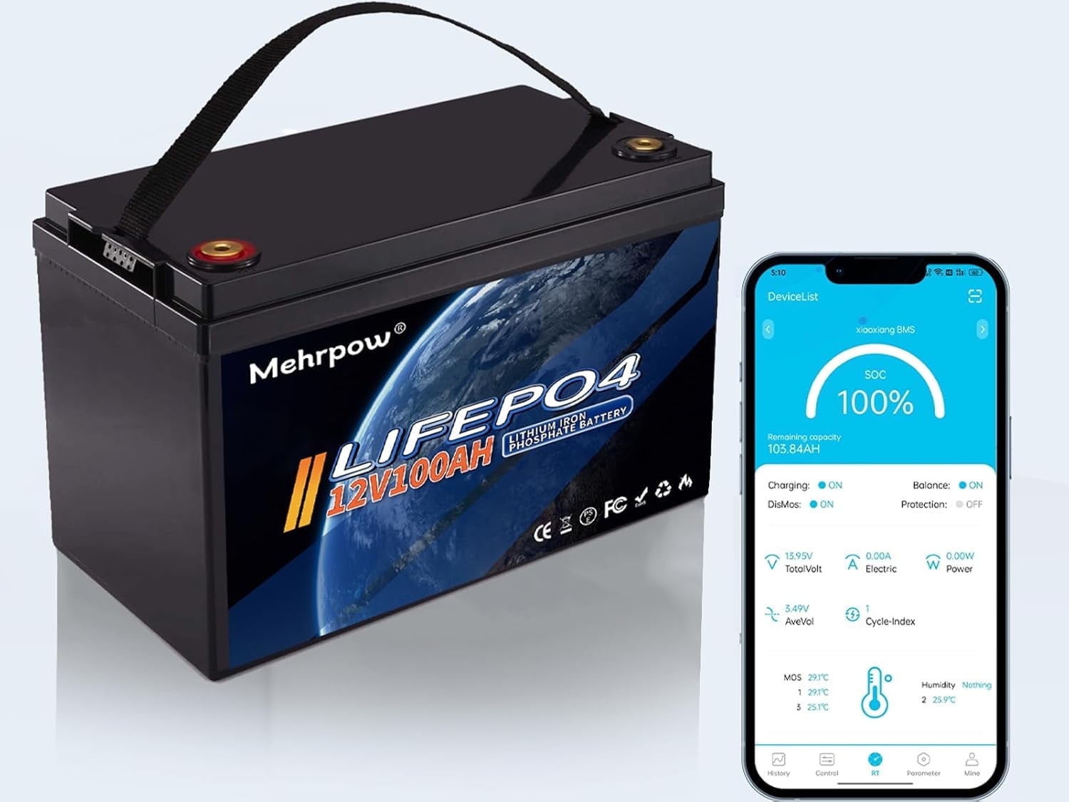 12V 100Ah LiFePO4 Lithium Battery, Bluetooth Lithium Battery,Up to ...