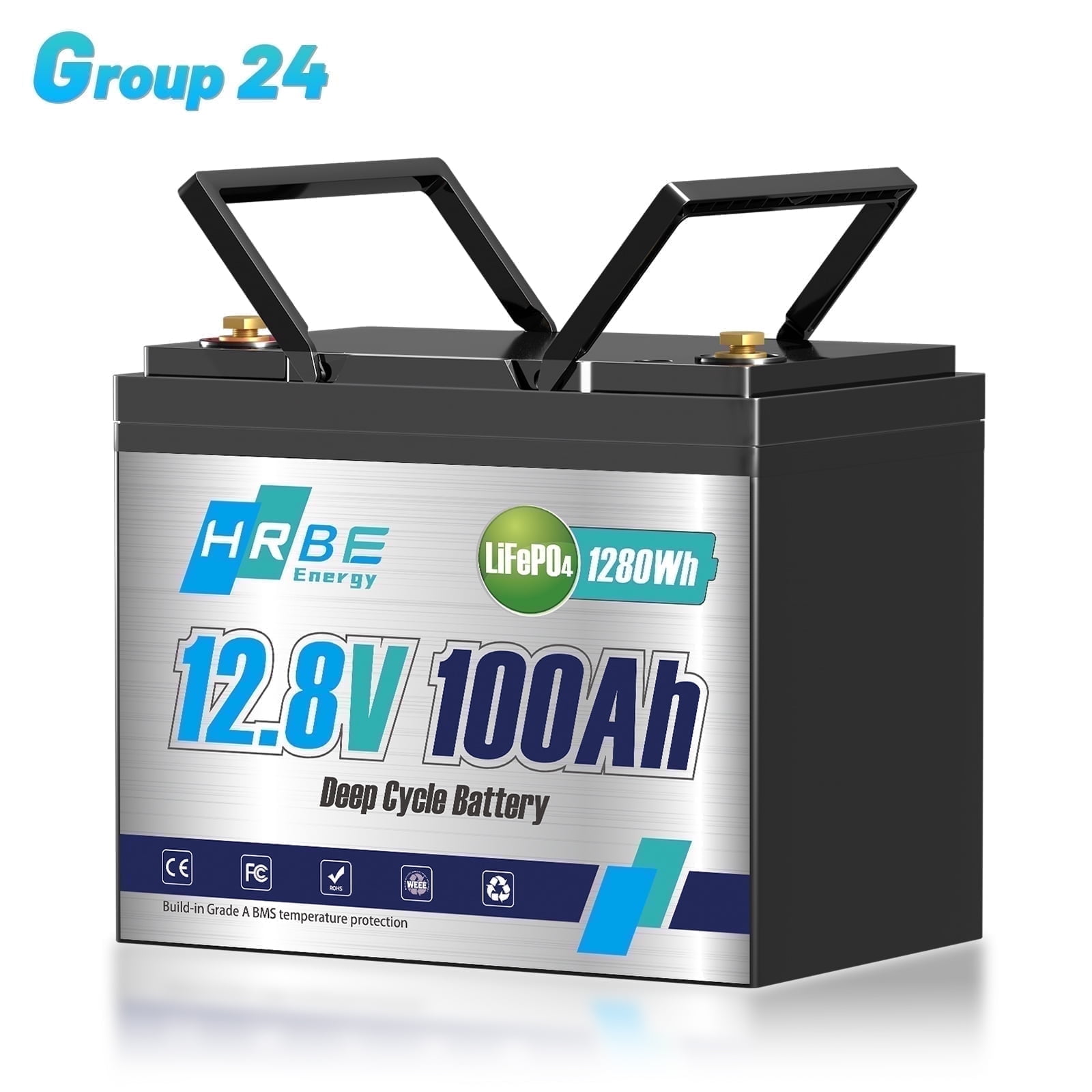 12V 100Ah LiFePO4 Battery, Group 24 Deep Cycle 100A BMS HRBEENERGY ...