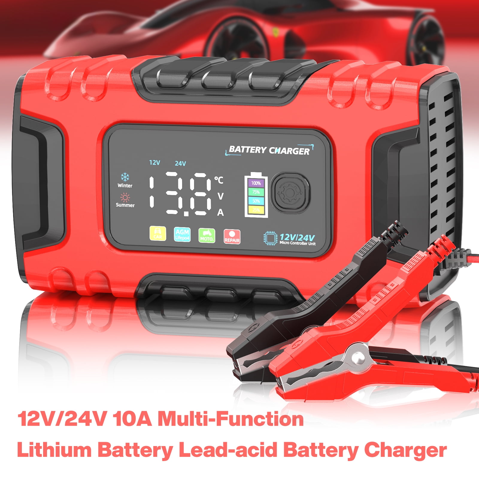 12V/10A 24V/5A Car Battery Charger with LCD Display, Smart Battery ...