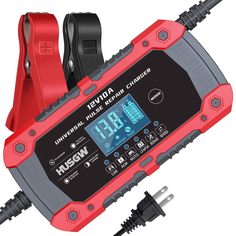 12V 10A Car and Motorcycle Battery Charger, Battery Maintainer, Smart ...