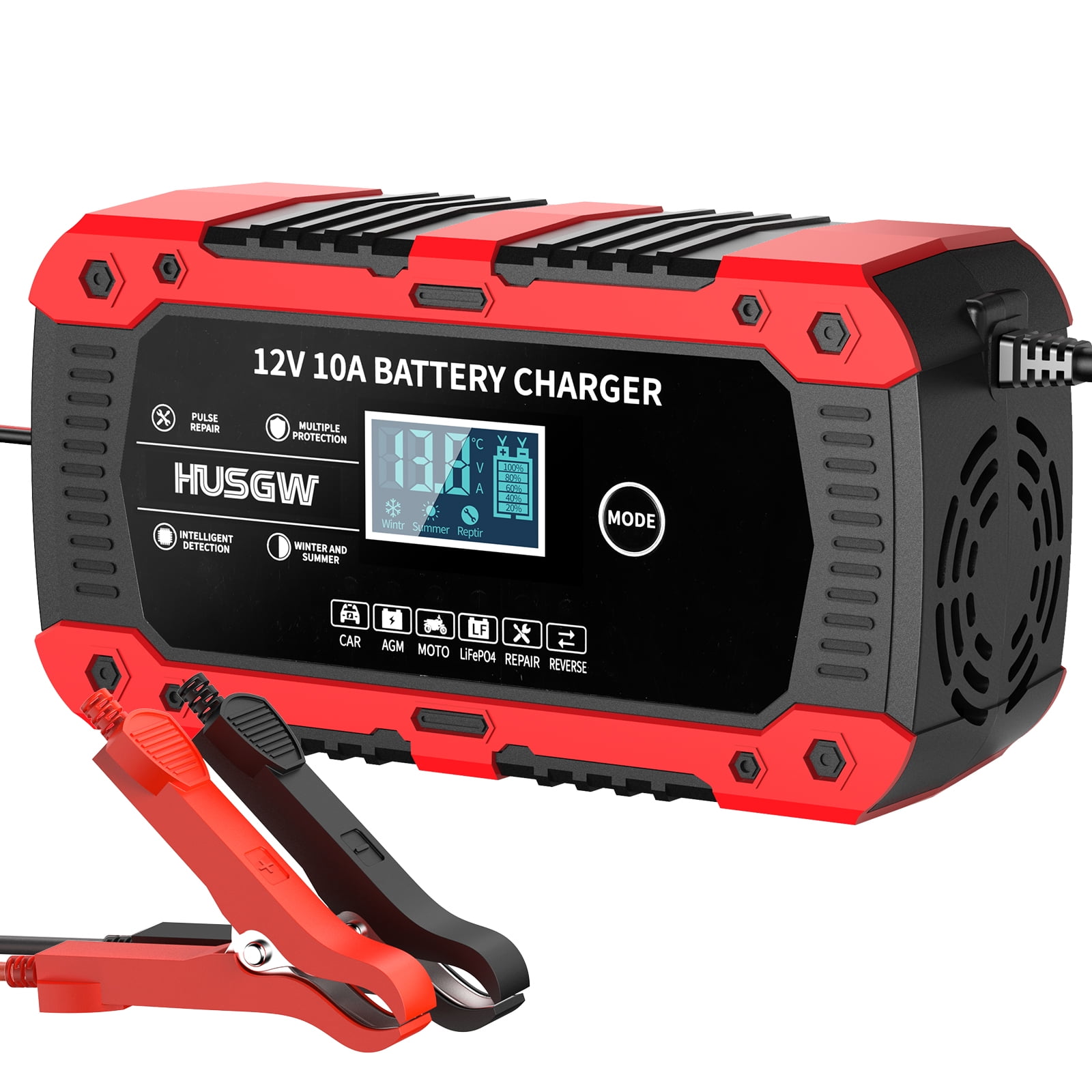 12V 10A Car and Motorcycle Battery Charger, Battery Maintainer, Smart ...