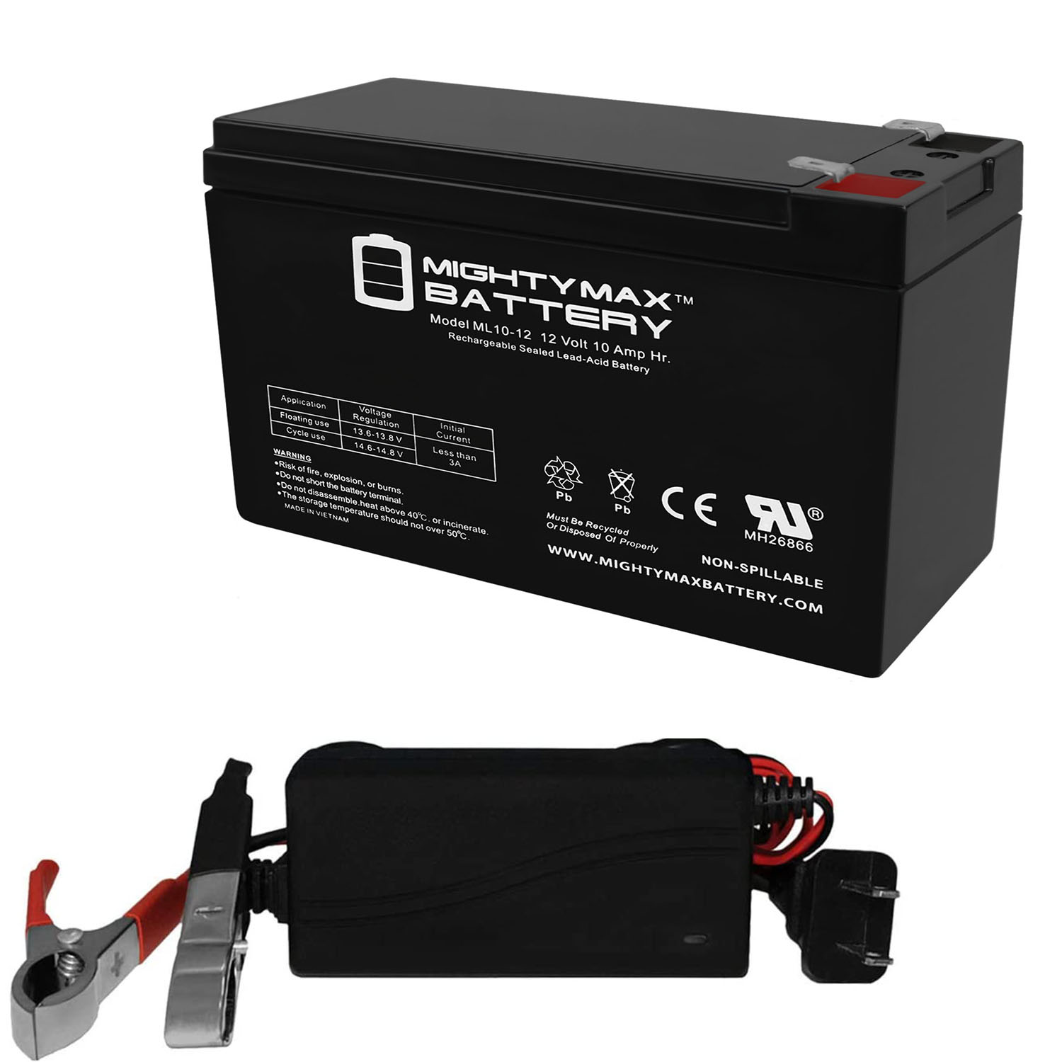 12V 10AH Battery Replaces Ezip, Currie BA-310-1 + 12V Charger - Walmart ...