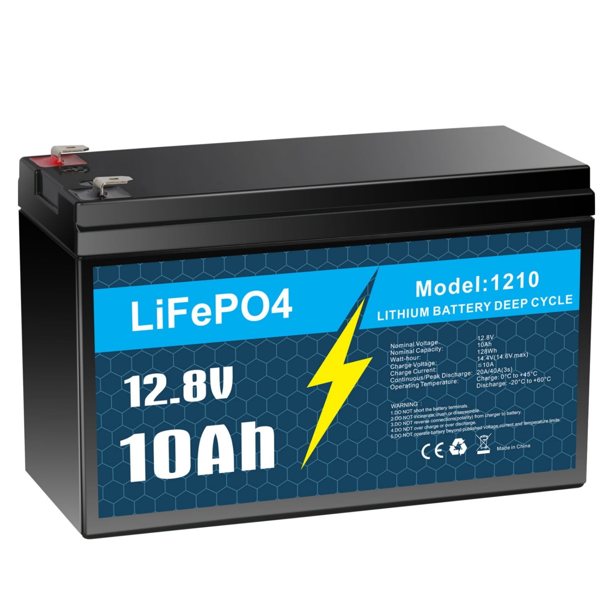 12V 10Ah Lithium LiFePO4 Deep Cycle Battery for Solar/Wind Power, Small ...