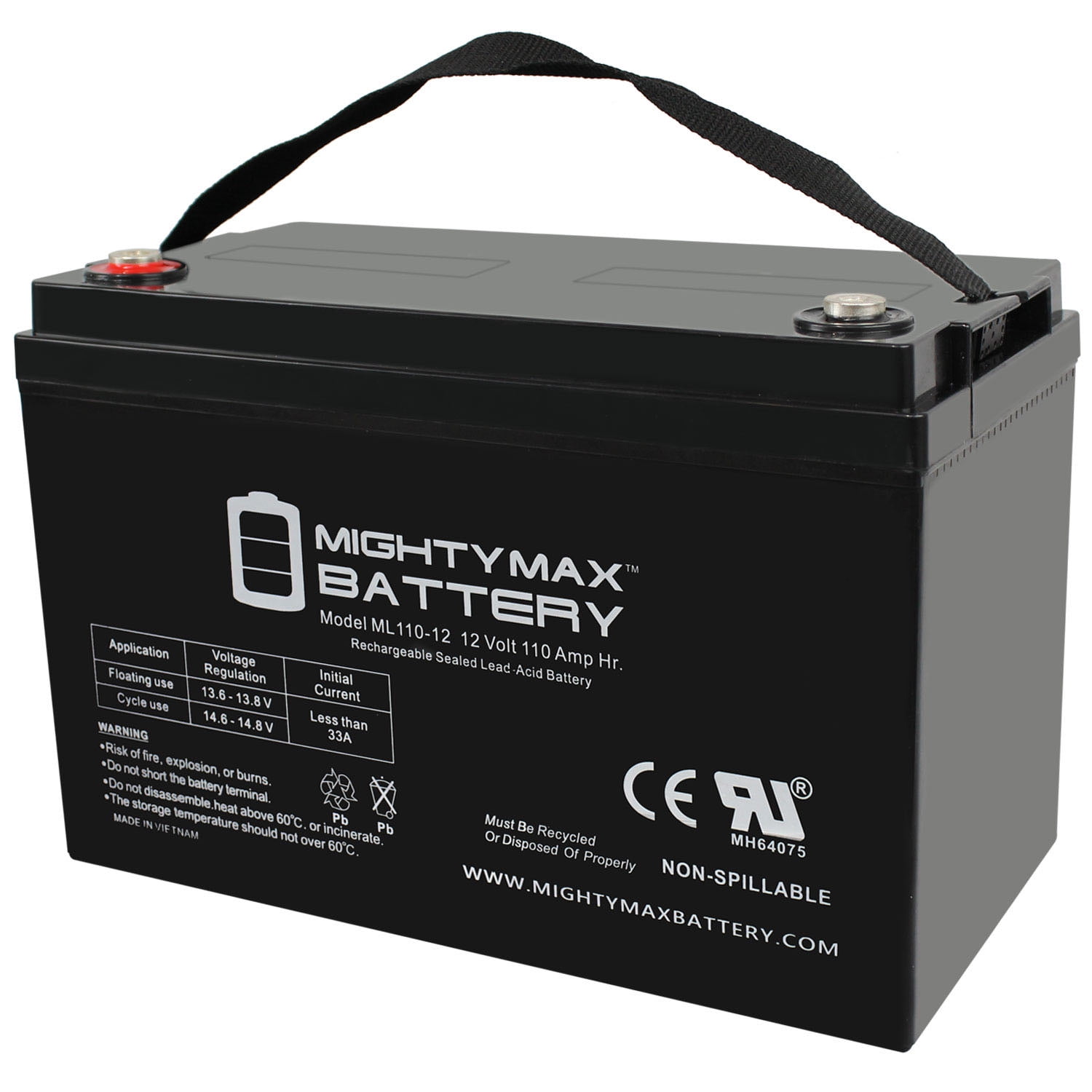 12V 110AH SLA Replacement Battery Compatible with Solar UB121100 Group ...