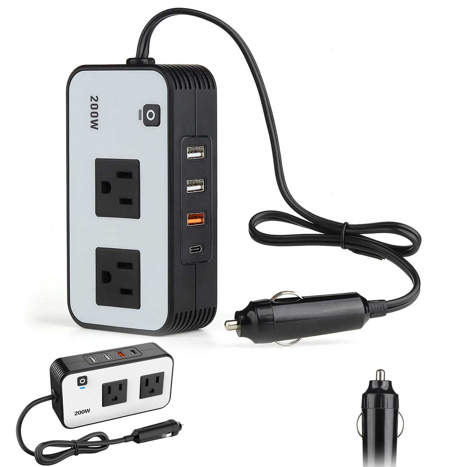 12V to 110V Car Power Converter, 200W Modified Sine Wave Inverter with ...