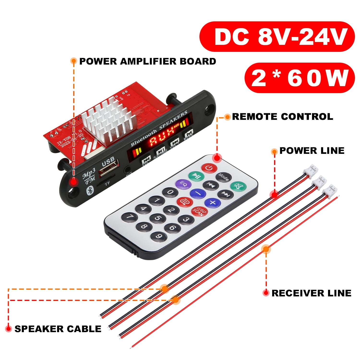 12V 120W Amplifier Bluetooth 5.0 MP3 WMA APE Decoder Board DC 12V ...