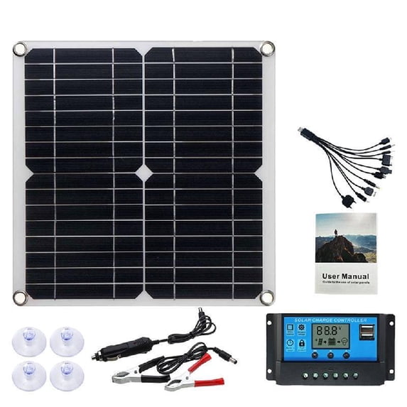 12V 12W Solar Panel Set with 10A-100A Controller & USB Ports for Home ...